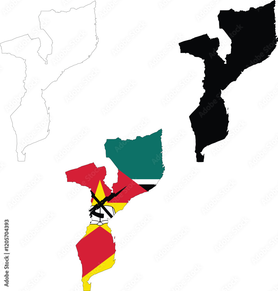 Vector de Stock Mozambique flag map on white background. Outline map of ...