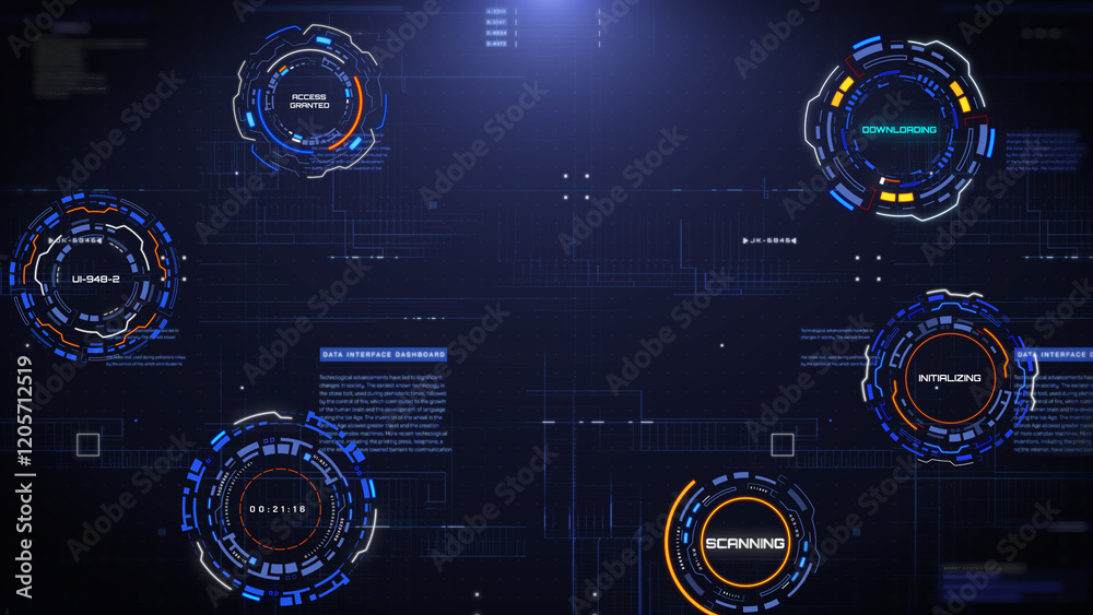 HUD futuristic rotation circle crosshair element with digital data ...