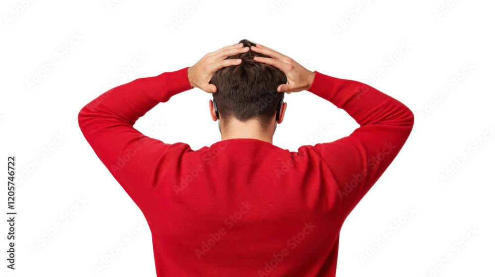 Emotional Distress in a Red Sweater Transparent Background Portrait ...