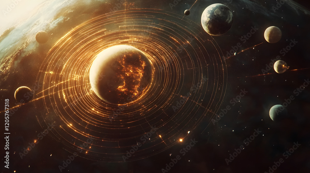 A dynamic infographic explaining the solar system with rotating planets ...