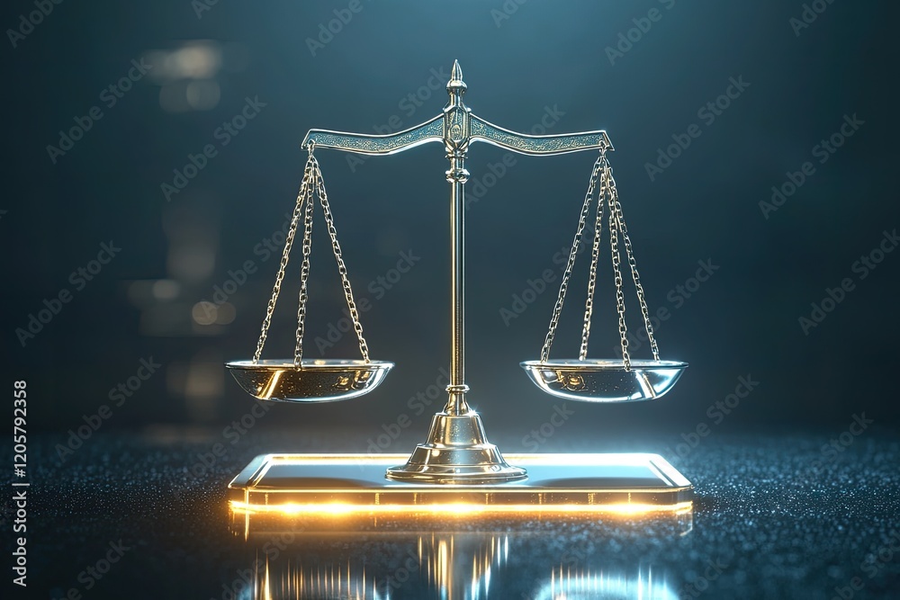 conceptual depiction of scales balanced on glowing platform with each ...