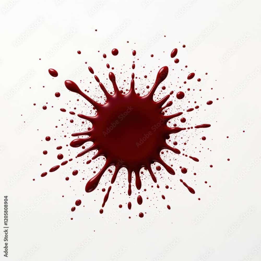 A big round lump of blood, surrounded by tiny droplets and strokes ...