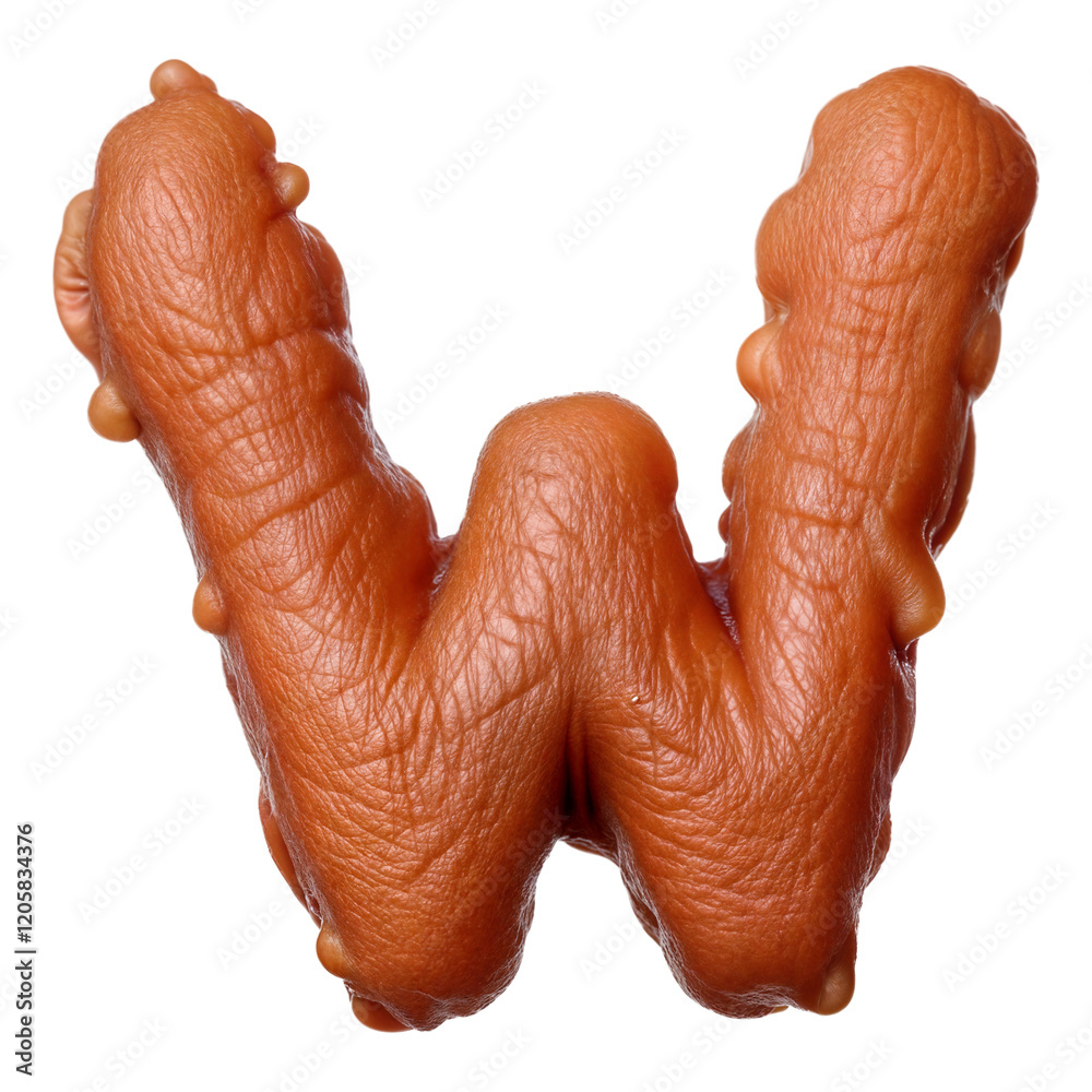 Letter W crafted from ugly skin, mimicking human texture with wrinkles ...