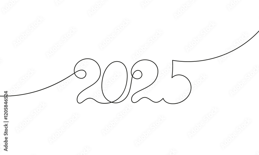 2025 year number single line drawing simple continuous line 2025 vector ...