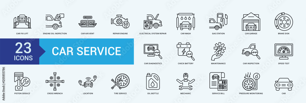 Car service icon collection set with car fix lift, engine oil ...