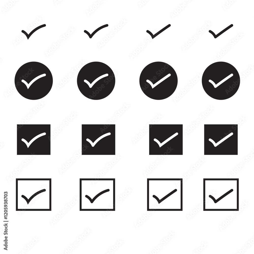 Checkmark icon. Blue check mark vector set. Checked checkbox sign ...