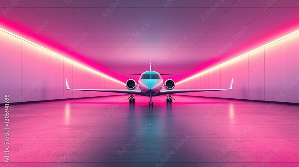 Rows of sleek private aircraft at a futuristic terminal with vibrant ...