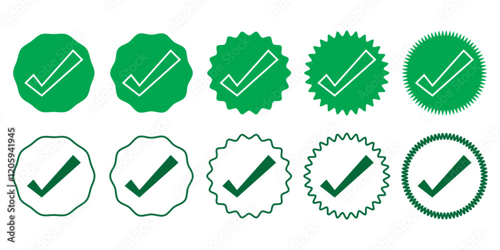 green check mark icon, check box icon set. circle and square. tick box symbol in green with ...