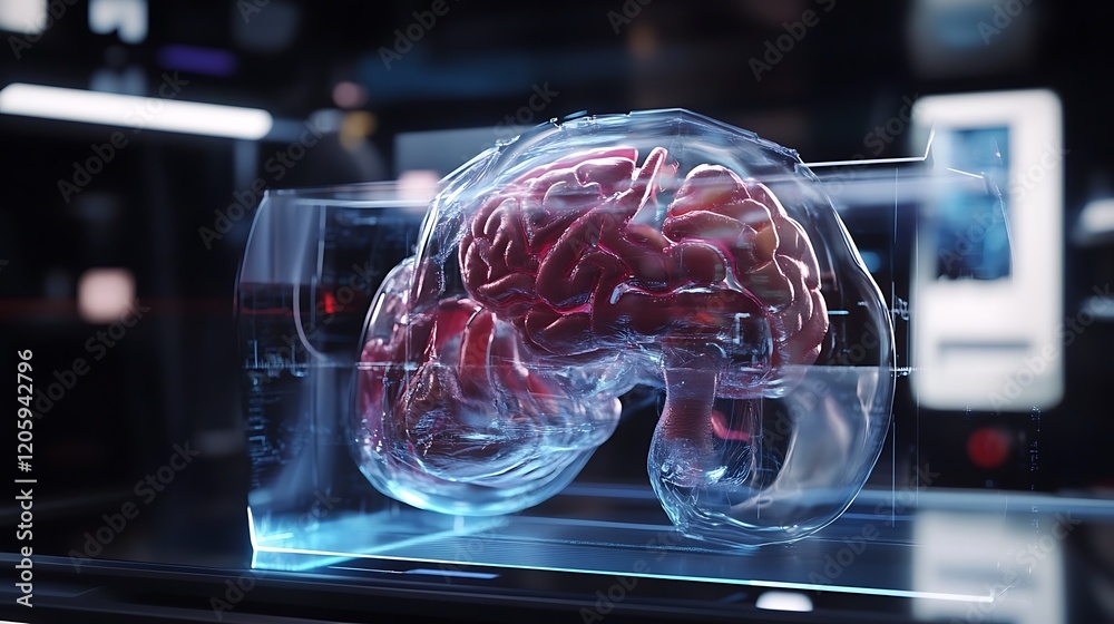 Transparent 3D Model of a Human Brain on a Futuristic Platform Stock ...