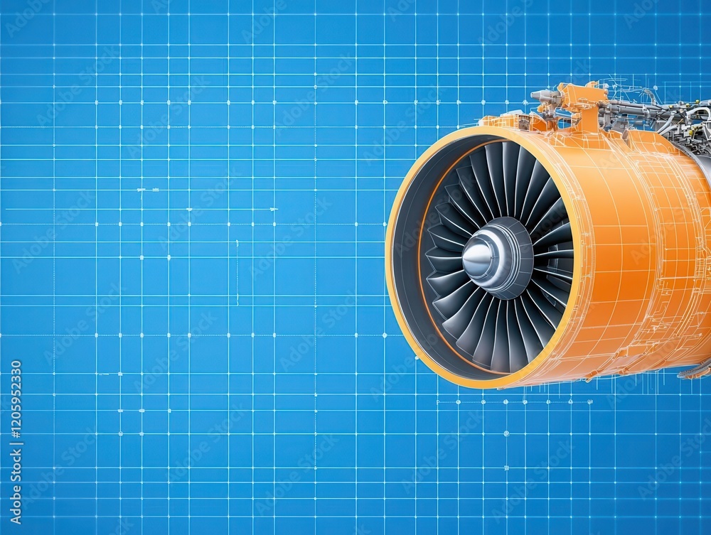 Ilustración de Stock Blueprint of a highaltitude jet engine with ...