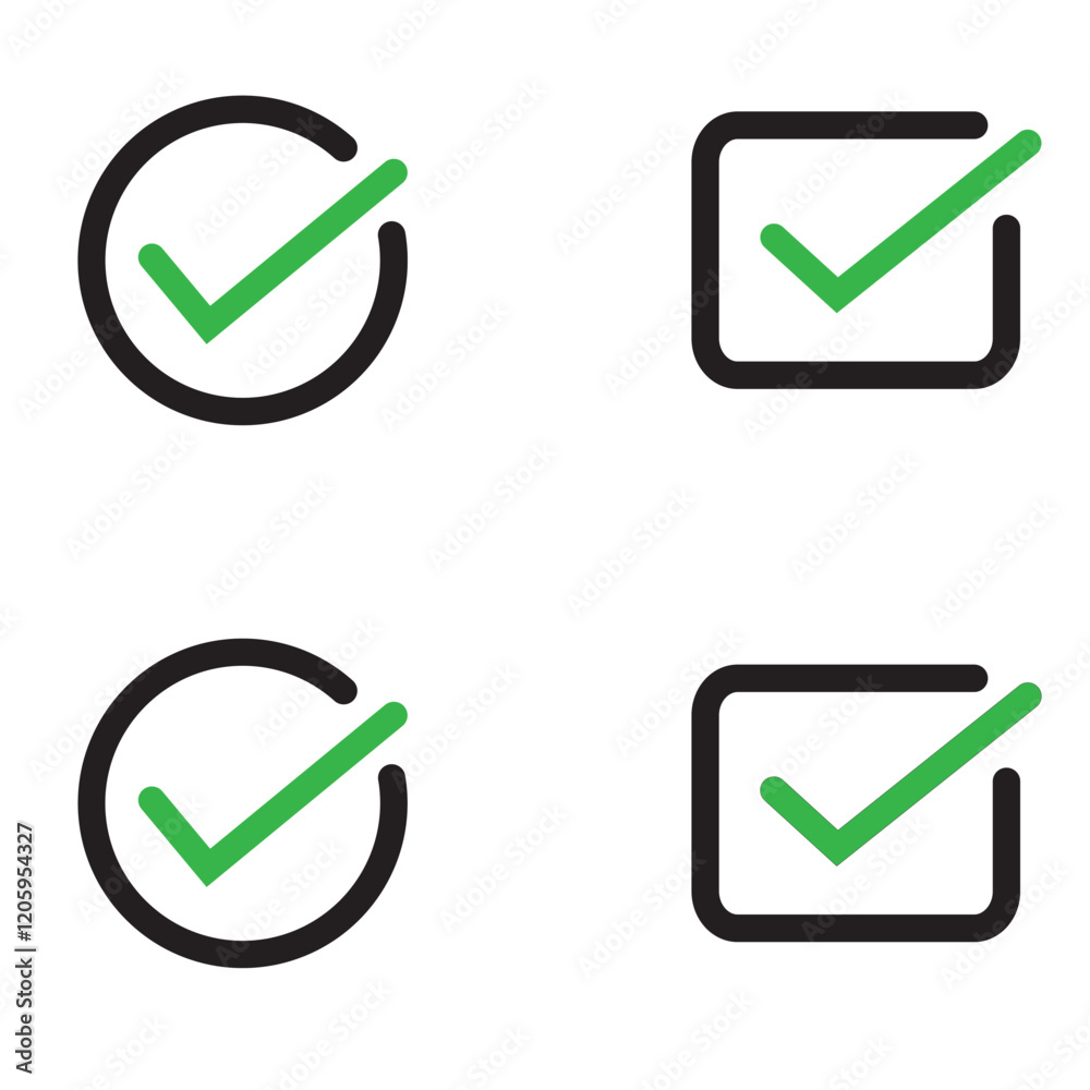 check mark icon set. check box icon with correct, accept checkmark icons green tick box, check ...