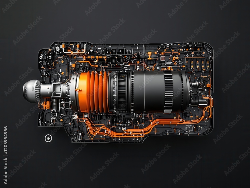 Annotated cutaway of a jet engines compressor and turbine stages ...