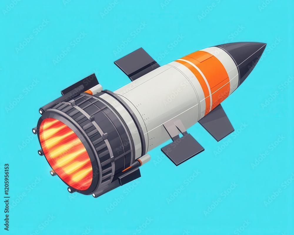 Isometric exploded technical drawing of a turbojet engine for military ...