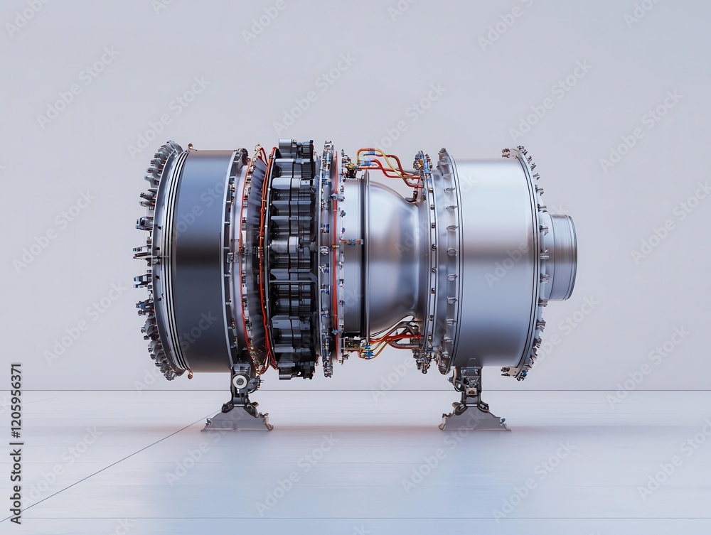 Crosssectional view of a compact jet engine designed for drones, with ...