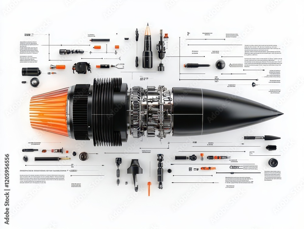 Cutaway illustration of a military jet engine with labels for ...