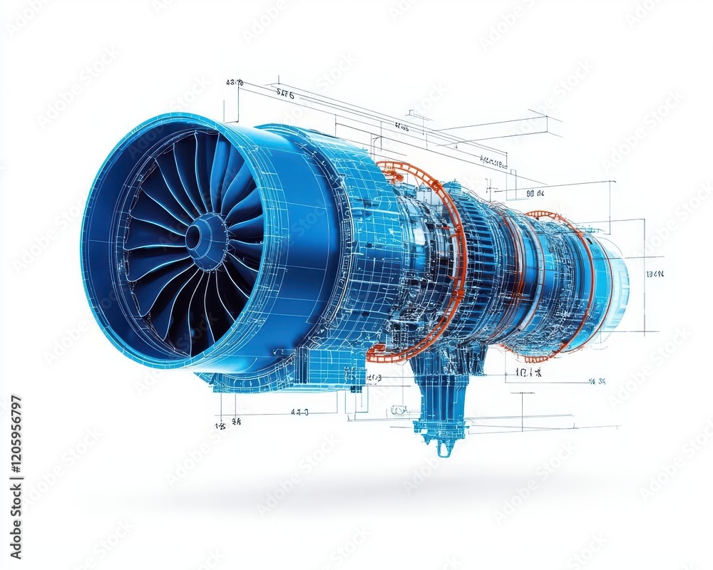 Ilustración de Stock Crosssection blueprint of a dualspool jet engine ...