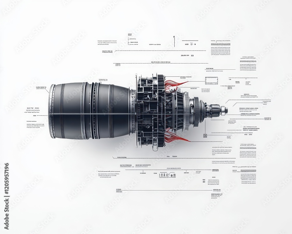 Ilustracja bez tantiem: Annotated diagram of a jet engine with detailed ...