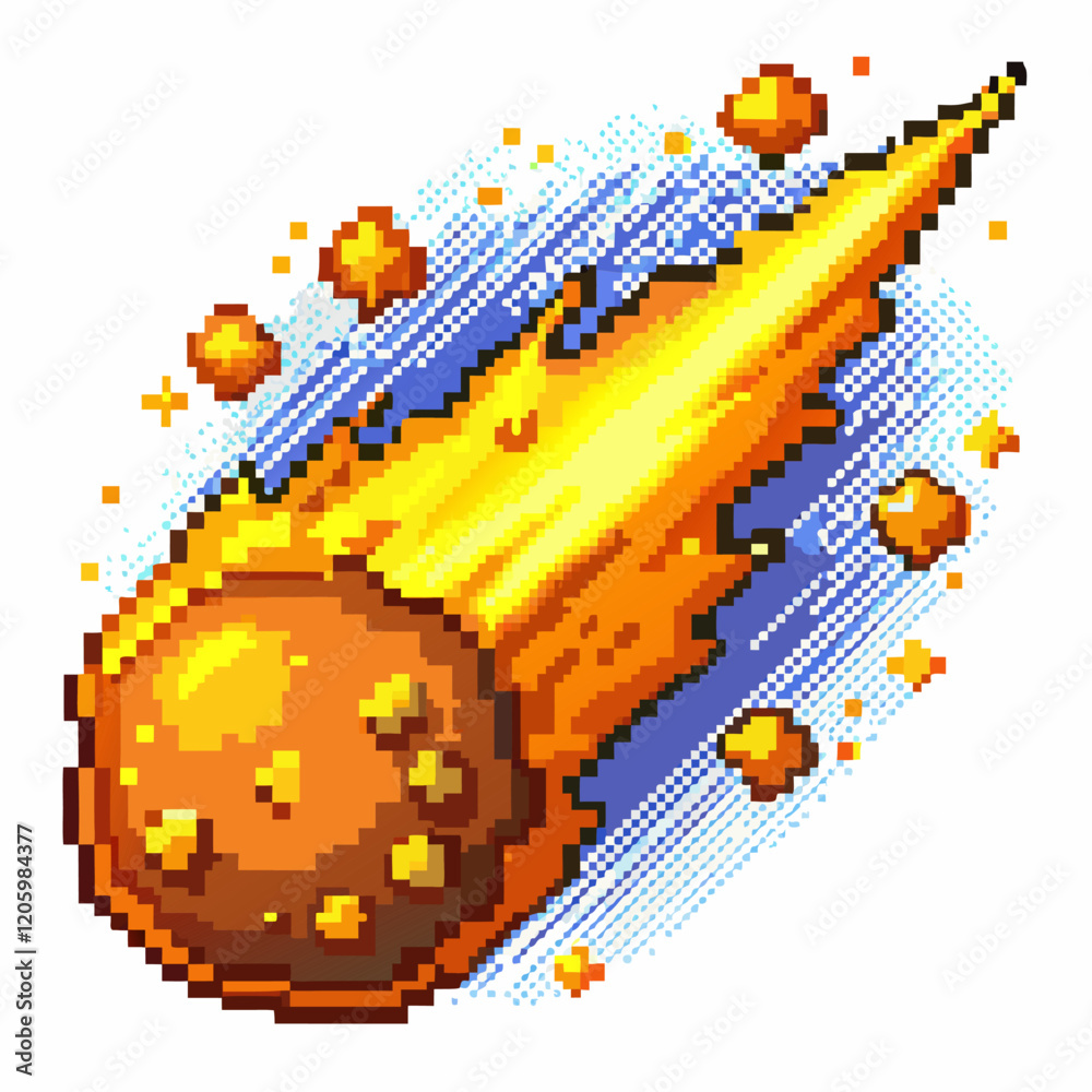 Pixel Art Meteor Colorful Retro Comet Illustration with Fiery Trail in ...