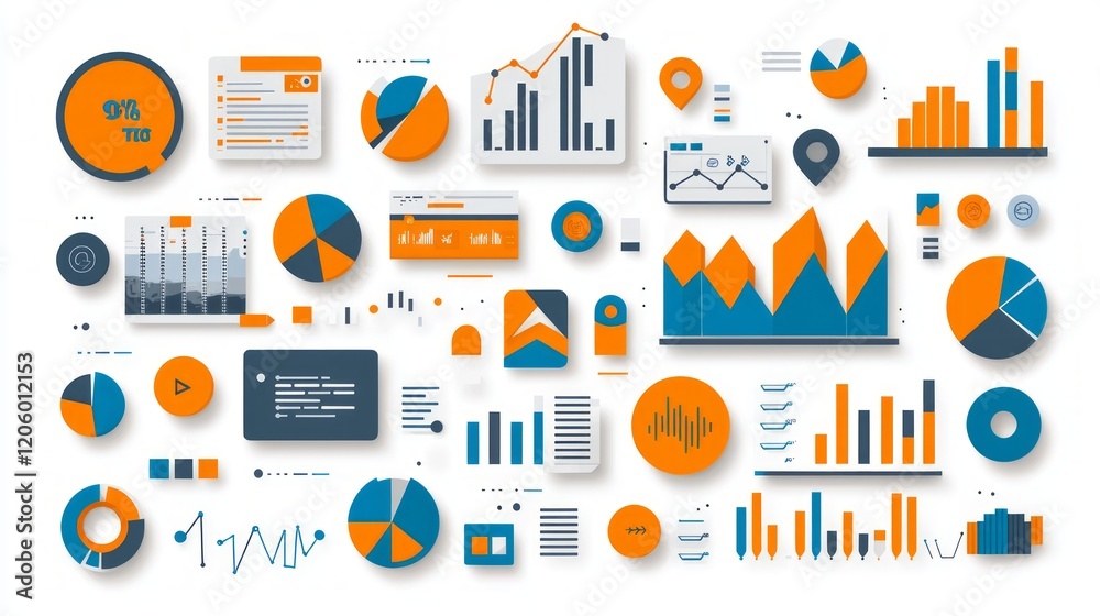 Data analysis charts, graphs, and infographics; business report ...
