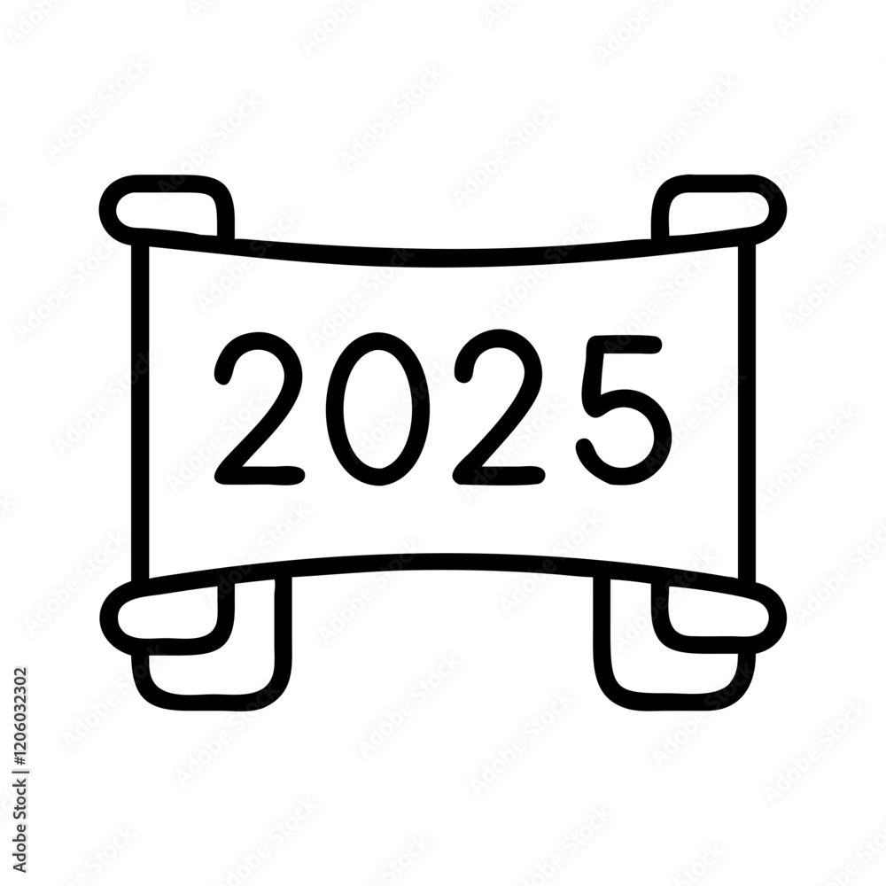 welcome 2025 banner icon, welcome 2025 banner line art - simple line ...