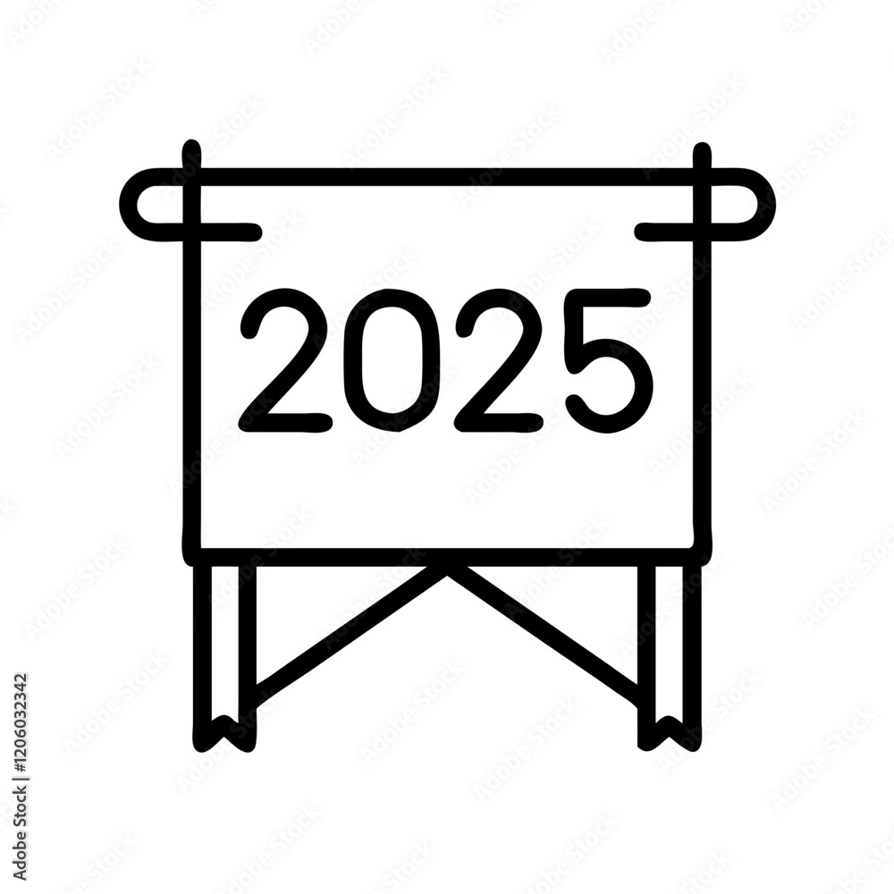 welcome 2025 banner icon, welcome 2025 banner line art - simple line ...