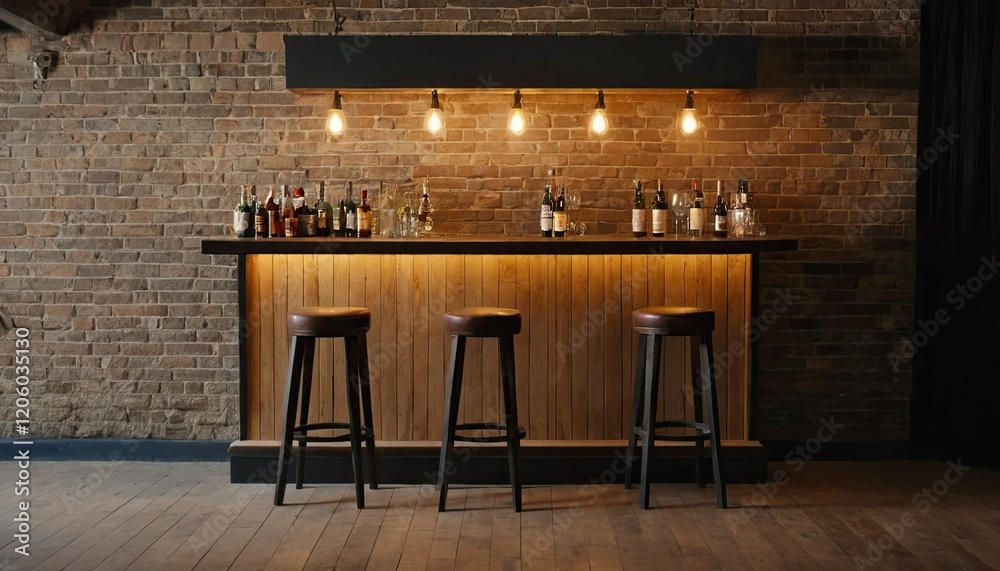 Une scène de comédie vide, équipée d'une tabouret de bar, avec un mur ...