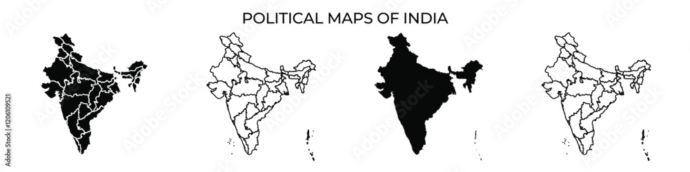 Four variations of political maps of India highlight the countrys ...