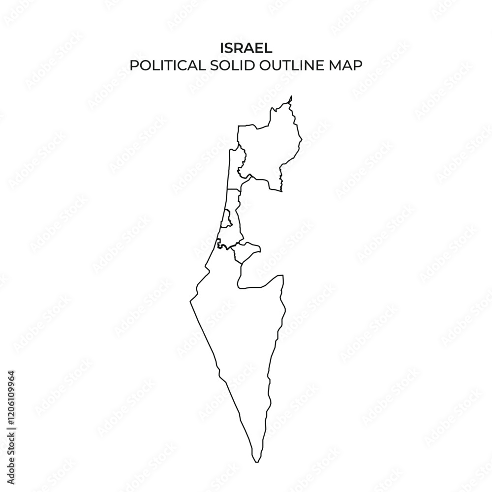 This graphic displays a detailed outline of Israel, showcasing its ...