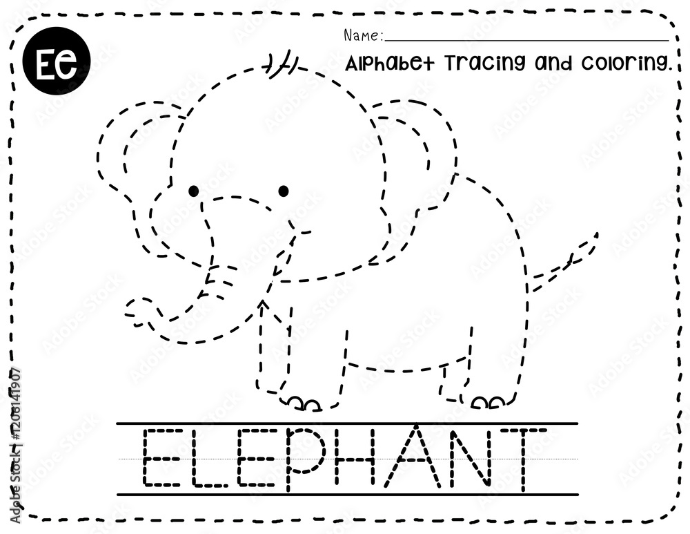 Elephant alphabet E letter tracing, Animal trace and coloring pages for ...