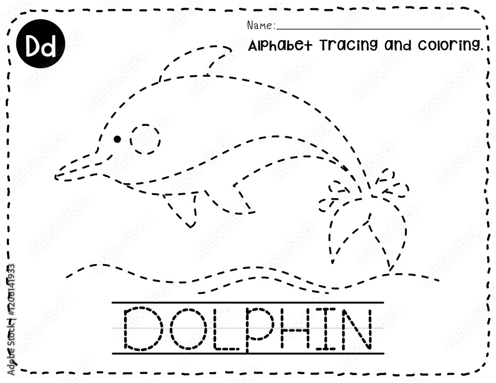Dolphin alphabet D letter tracing, Animal trace and coloring pages for ...
