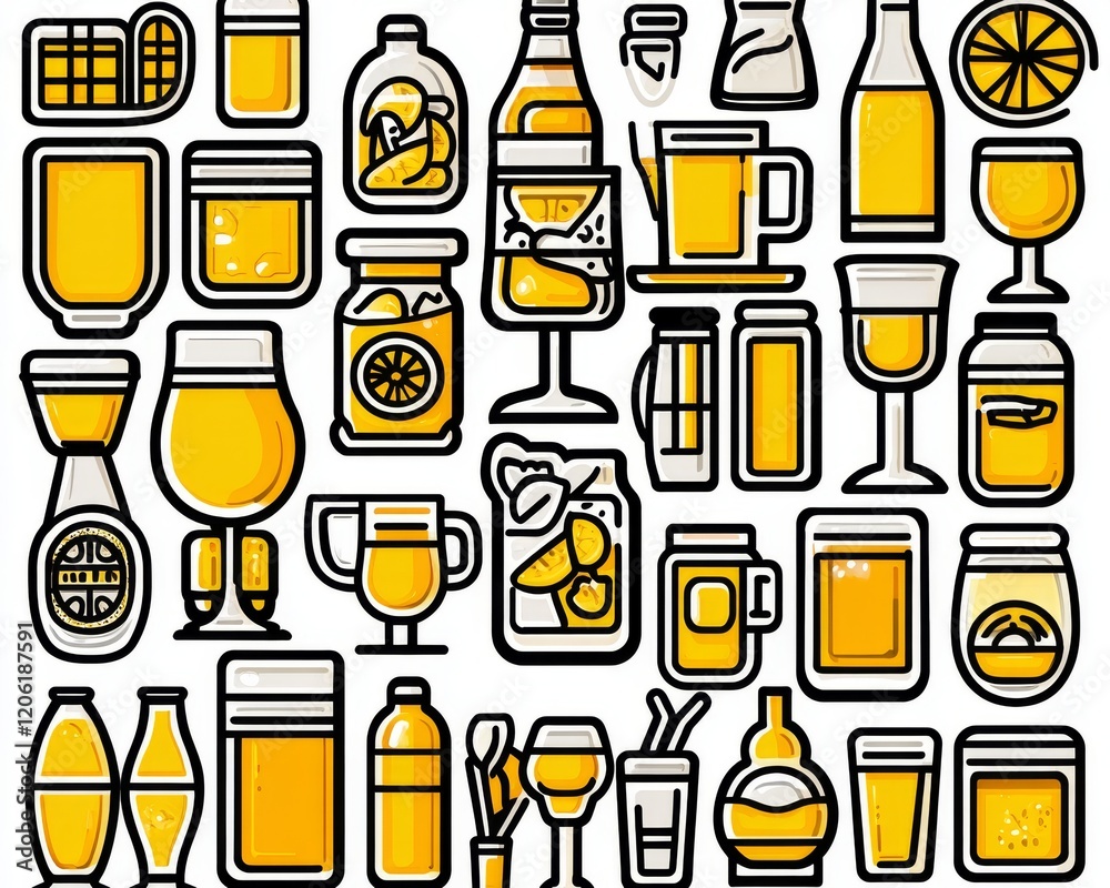 This beverage icons set includes cocktails, drink outline symbols, beer ...