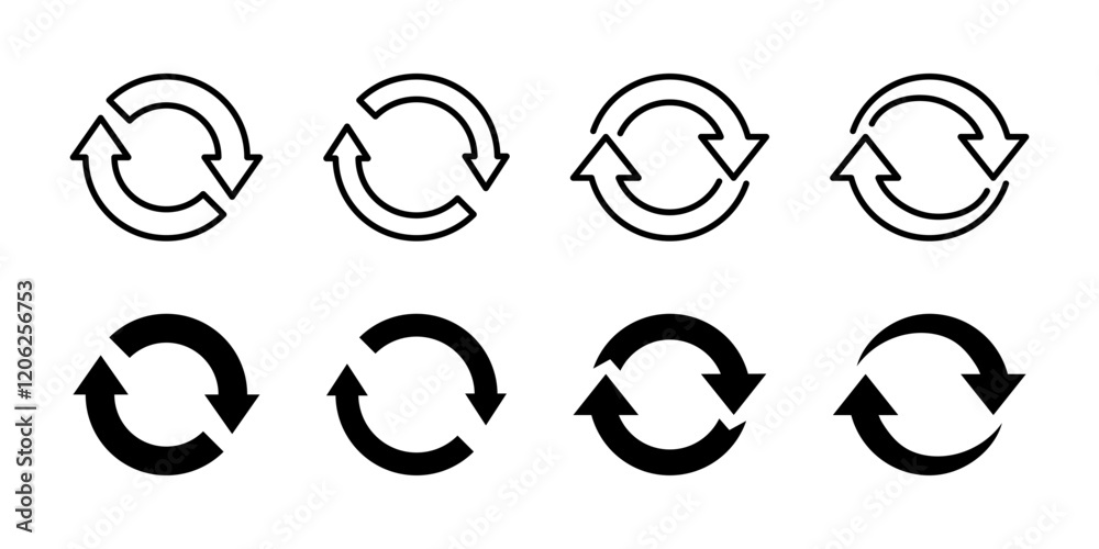 Circle arrow refresh icon. Circular repeat button. Rotating arrows symbol. Reload, reuse ...