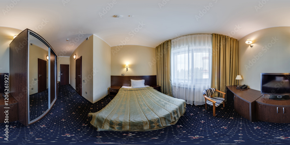 hdri 360 panorama view in bedroom loft room in luxury elite vip hotel ...