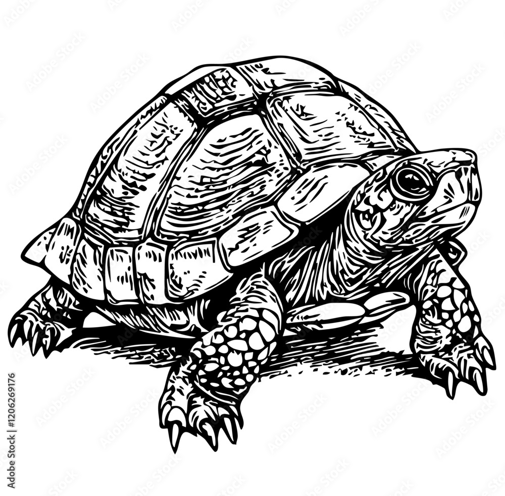 Intricate Line Drawing, A Detailed Monochrome Illustration of Turtle ...