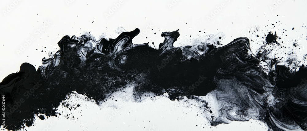 Beautiful texture of black ink with alcohol spread on white paper ...