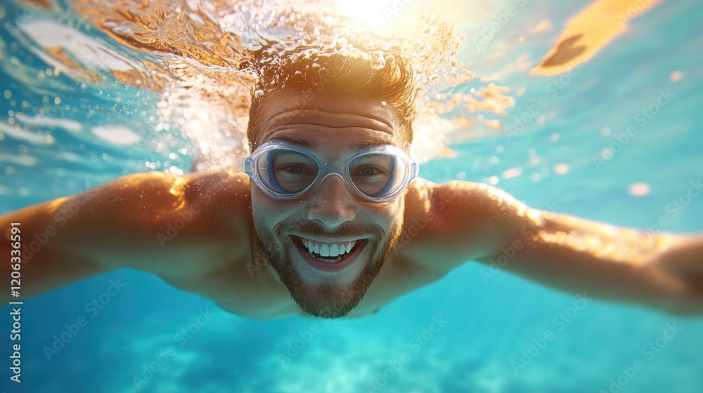 Young male swimmer gliding underwater in an Olympic pool during a bright day Stock Photo | Adobe ...