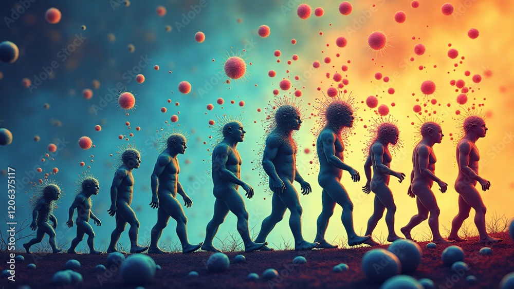 An Illustration Showing Bacterial Evolution Emphasizing Mutations And