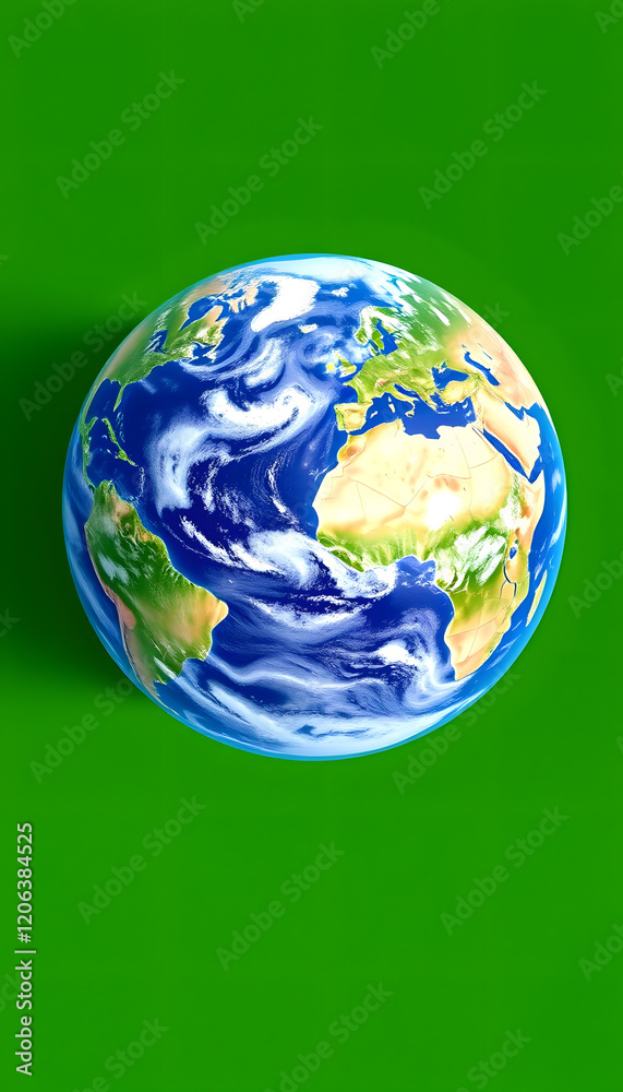 Planet Earth top view green background, clipart style, with white tones ...