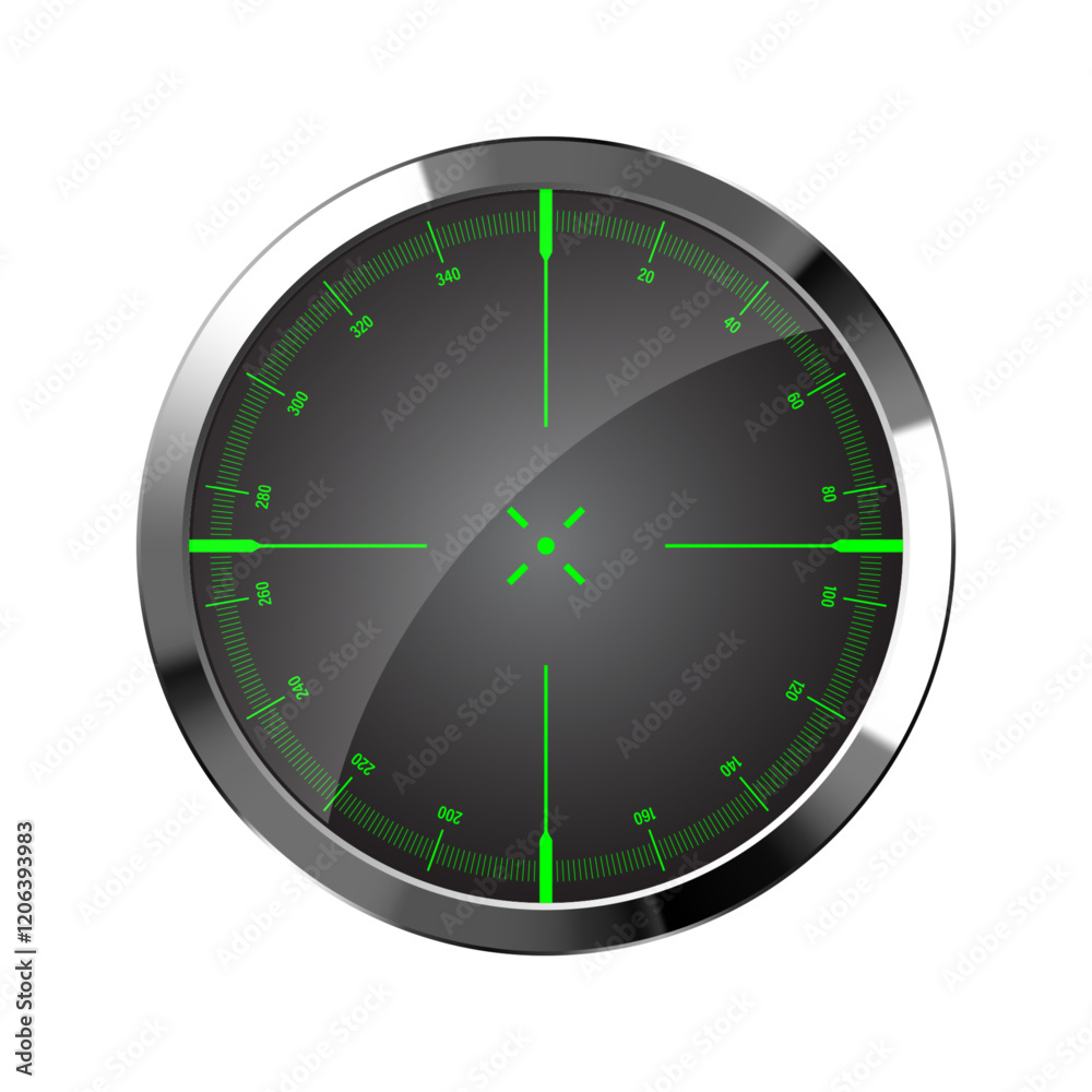 Vector de Stock Chrome weapon night sight, sniper rifle optical scope. Hunting gun viewfinder ...