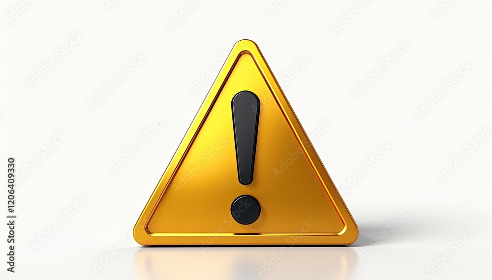 Gold warning triangle with black exclamation mark. A simple, bold ...