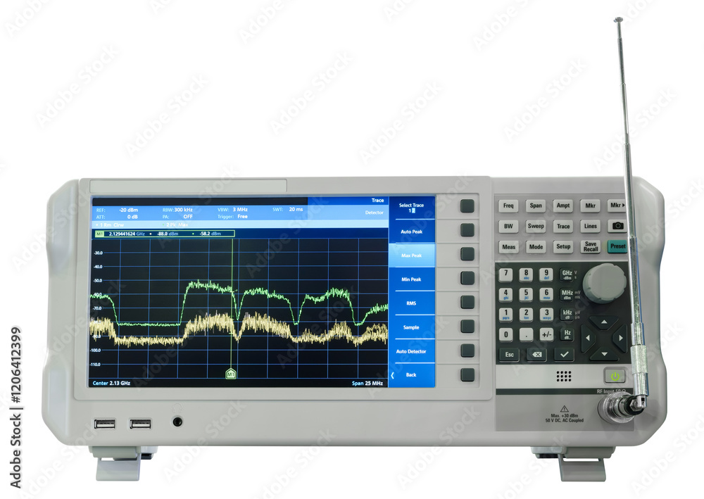 Measuring oscilloscope with screen and remote control. The device is a ...