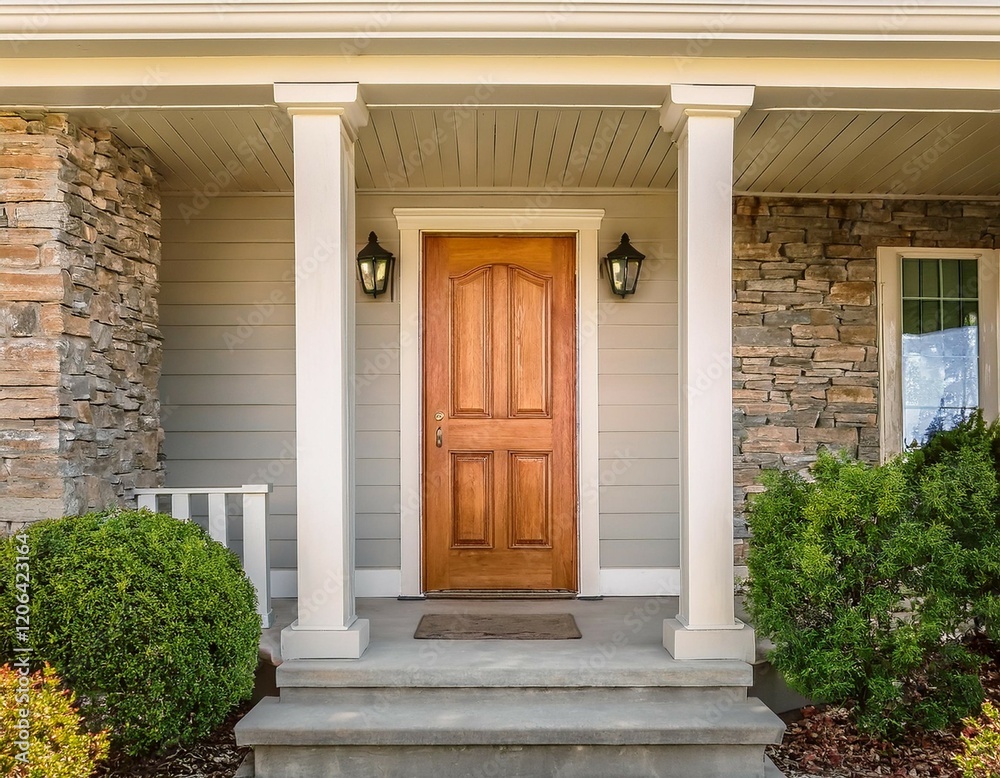 main entrance door in house wooden front door with gabled porch and ...