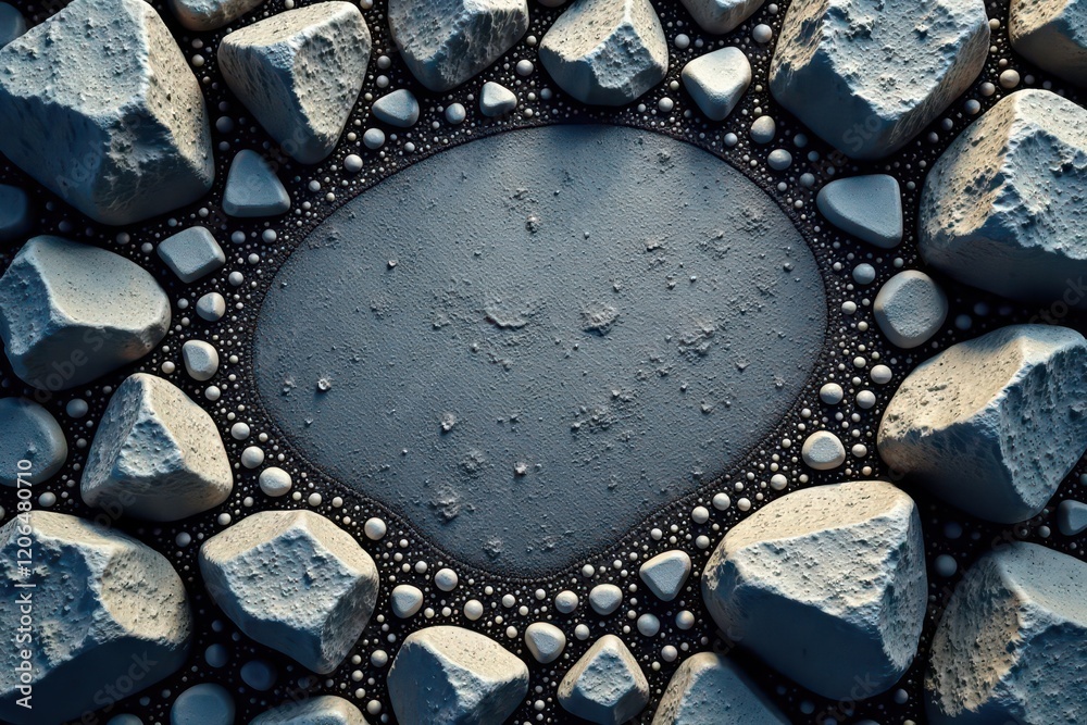 rough blacktop surface with large stones and tuff stone boulders ...