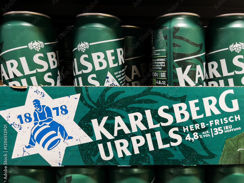 Karlsberg Urpils Lager Beer Cans on Store Shelf Stock Photo | Adobe Stock