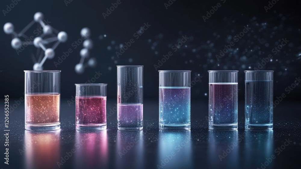 Chemistry lab equipment: flasks, test tubes, chemical solutions, liquid ...