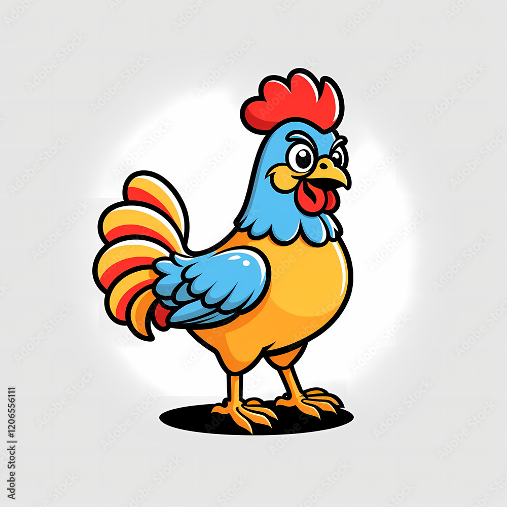 rooster and hen blue and yellow cartoon character in a white background ...