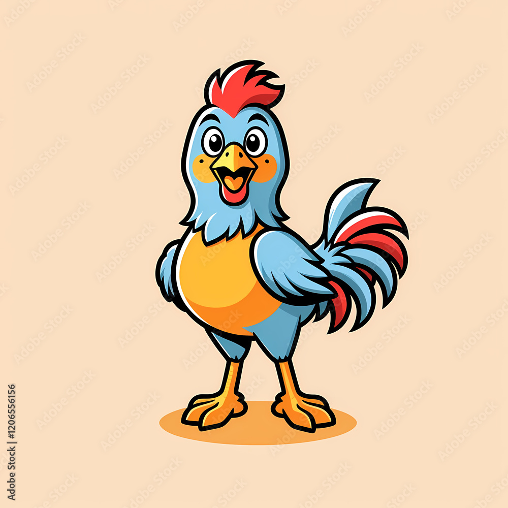 rooster cartoon waving blue and yellow character cartoon illustration ...