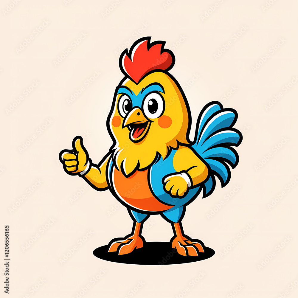 Smiling yellow rooster mascot in cartoon style / Gallo amarillo ...