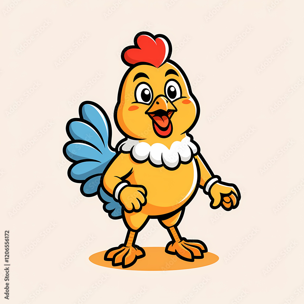 chicken cartoon character illustration yellow and blue roster ...