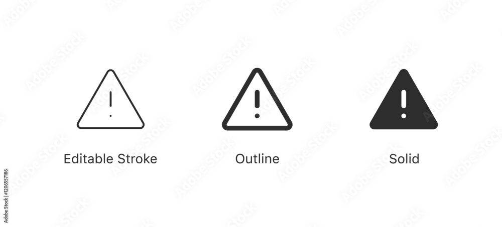 triangle warning icon set, exclamation mark icon sign. editable stroke ...